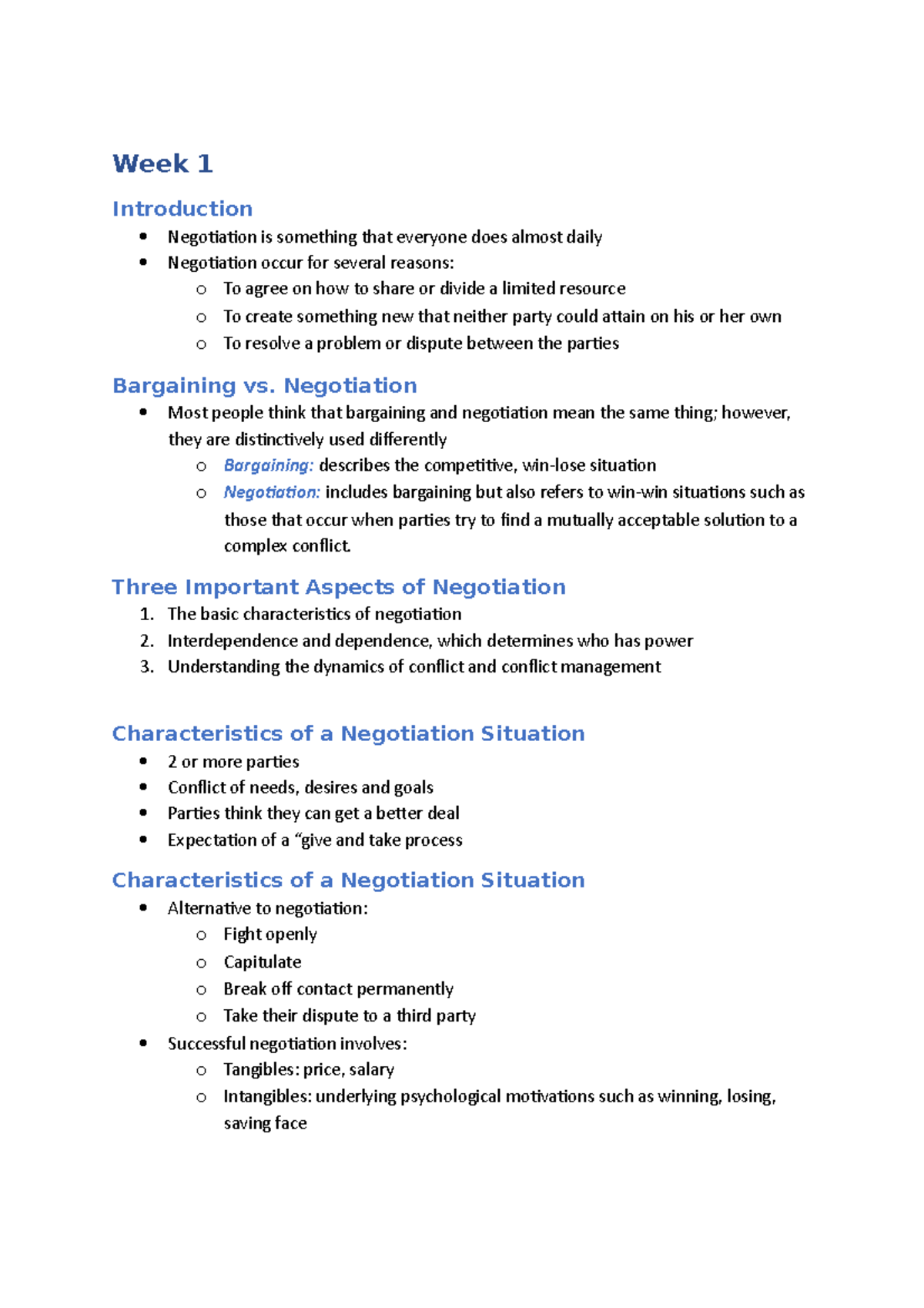 Negotiations Week 1 - Lecture notes week 1 - Week 1 Introduction ...