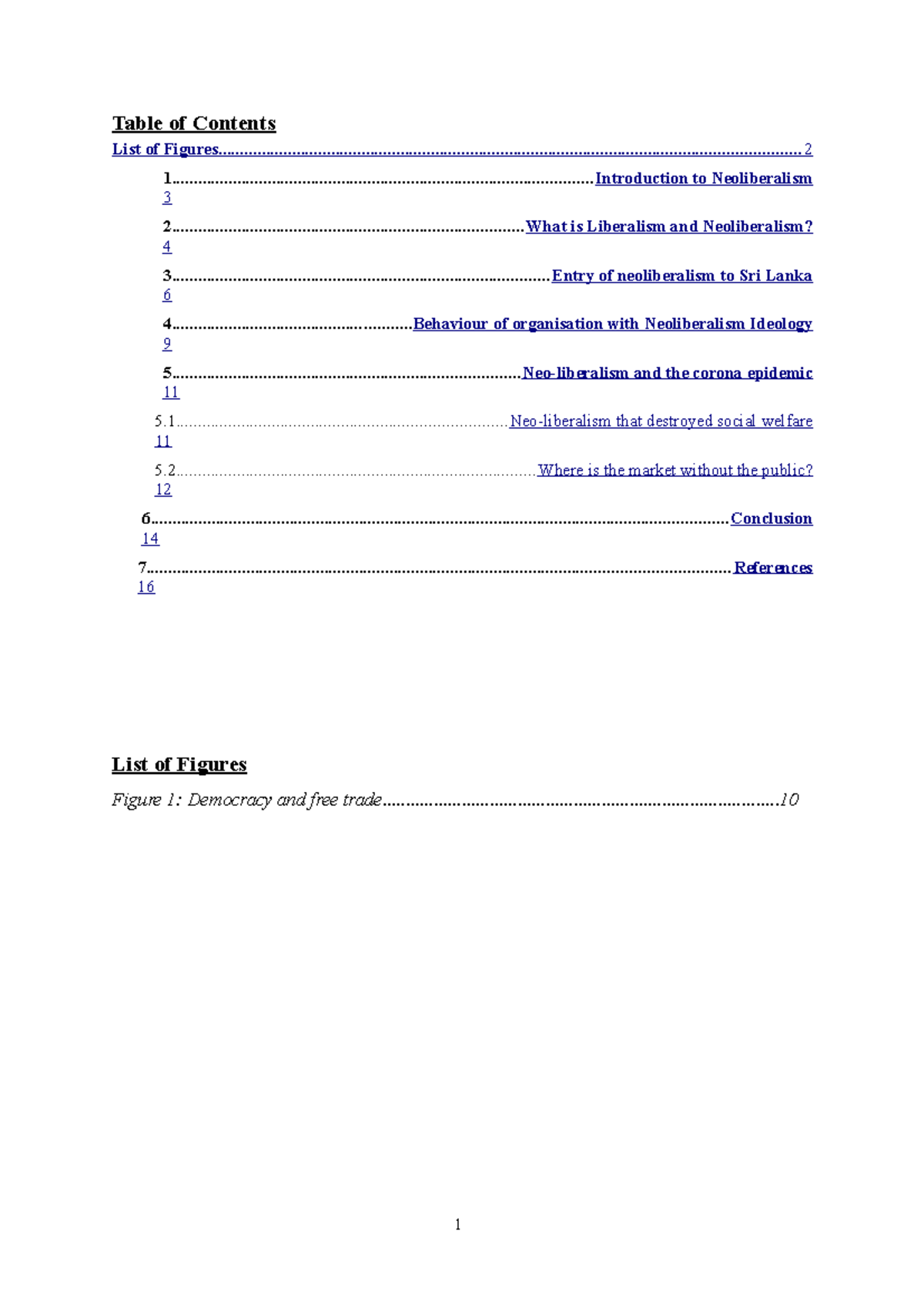 Assignment Neolibralism - 1 Table of Contents List of Figures - Studocu