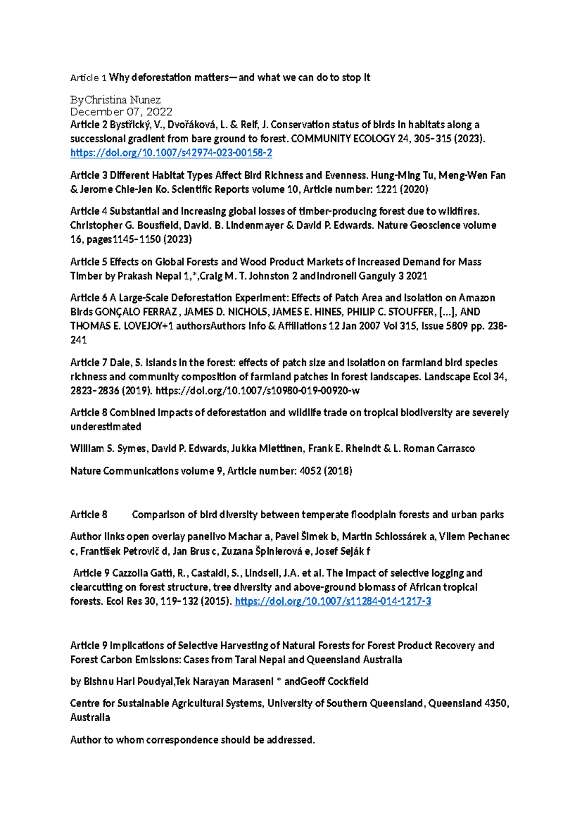 BIOL200 Project Referneces - Article 1 Why deforestation matters—and what we can do to stop it ...