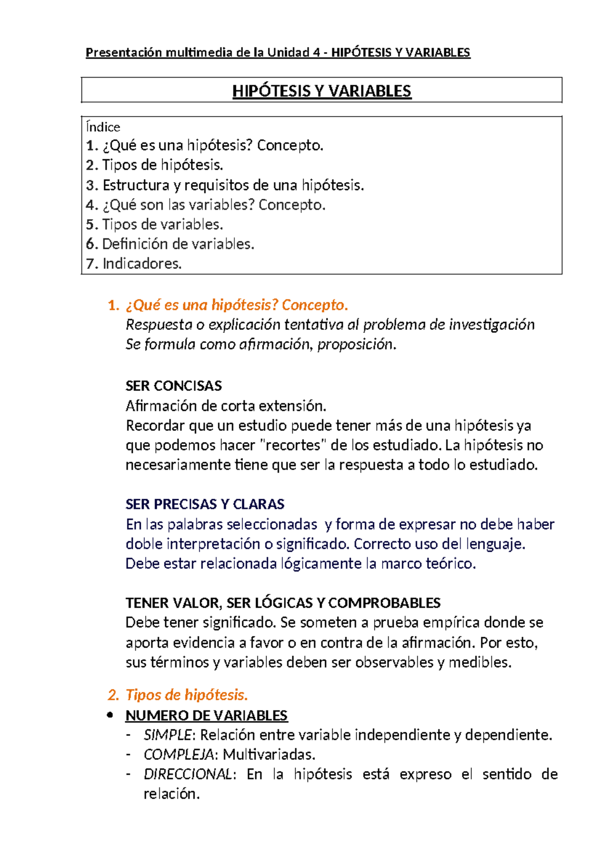 Presentación multimedia de la Unidad 4 - Hipótesis y variables ...