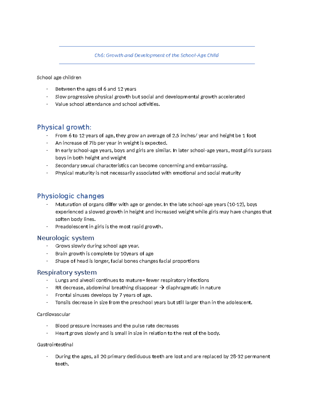 growth and development: school age - Ch6: Growth and Development of the ...