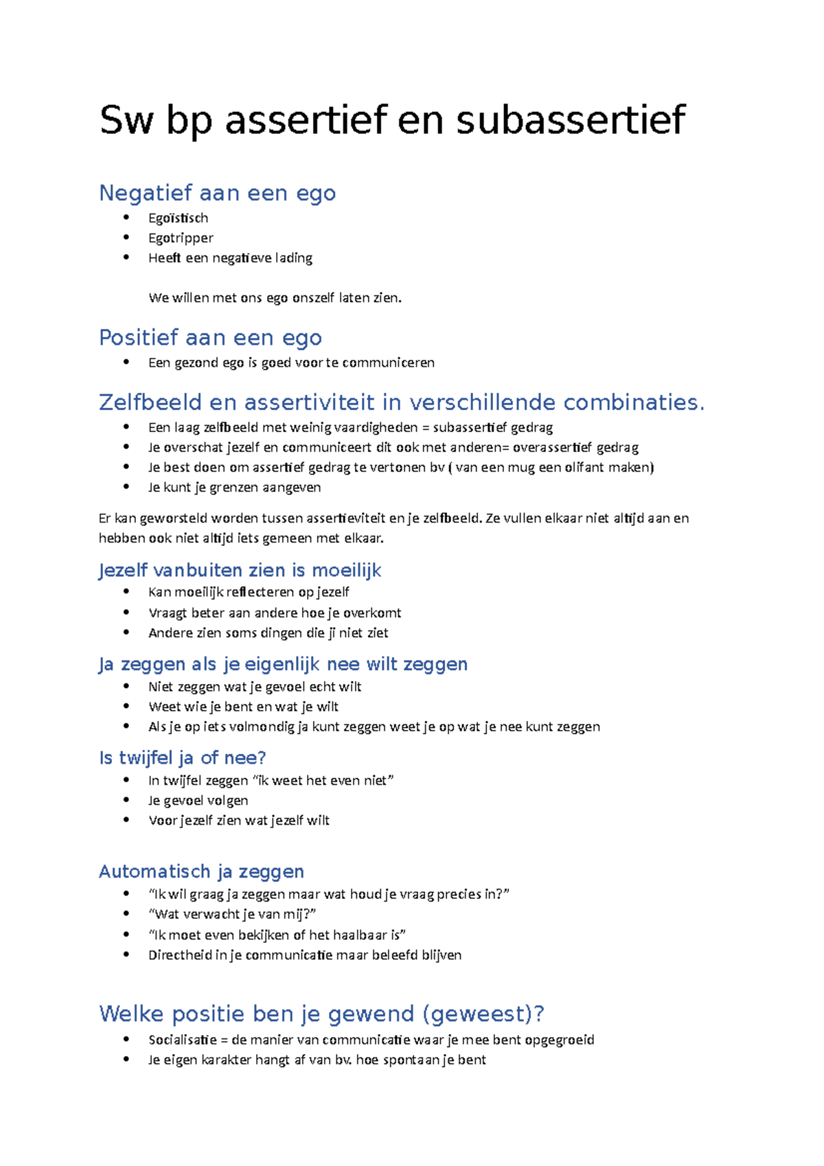 Les 6 - les 6 van BP - Sw bp assertief en subassertief Negatief aan een ...