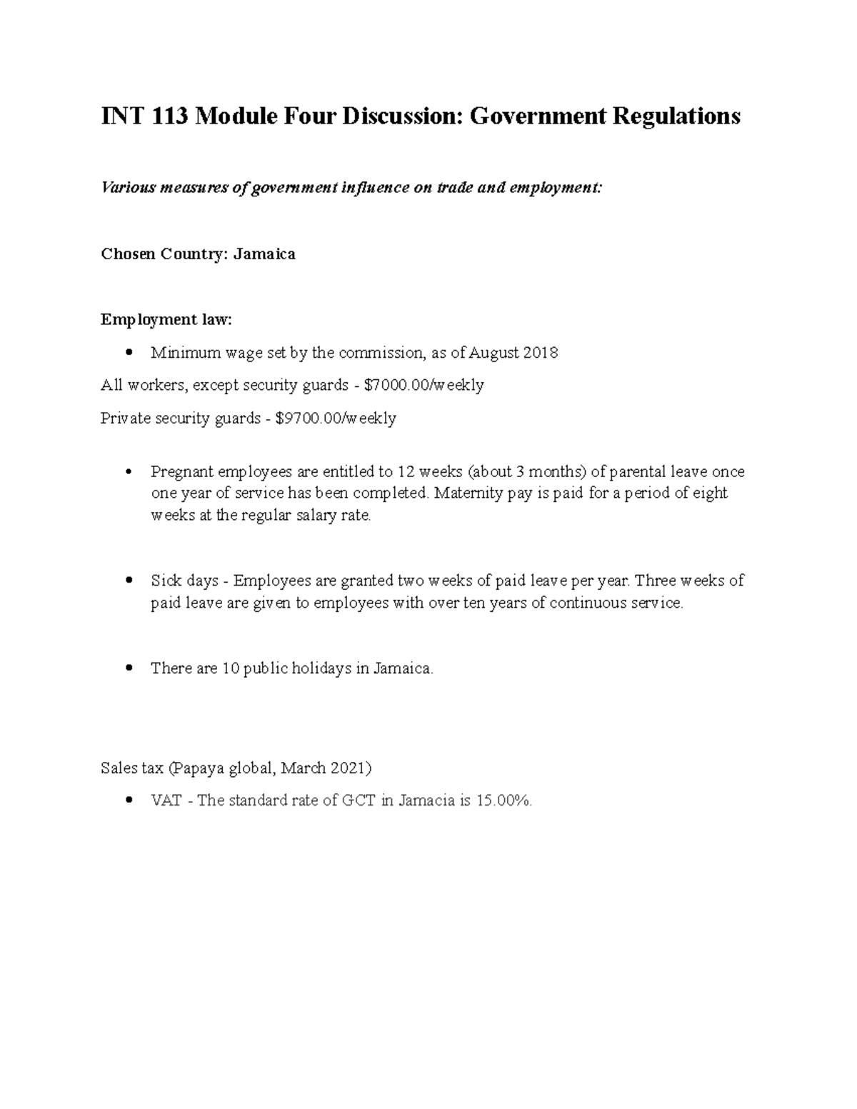 Government Regulations - INT 113 Module Four Discussion: Government ...