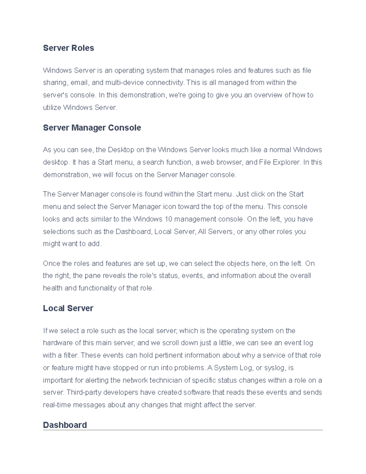 11.4.3 Explore Server Roles - Server Roles Windows Server is an ...