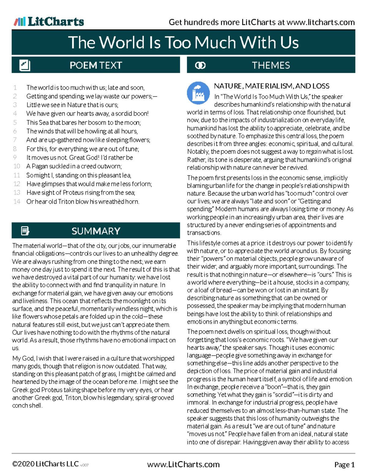 Lit Charts the world is too much with us - The World Is Too Much With ...