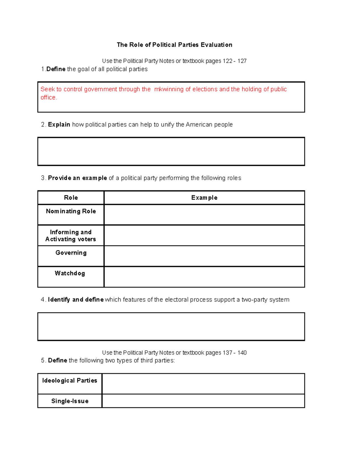 The Role of Political Parties Evaluation - Explain how political ...