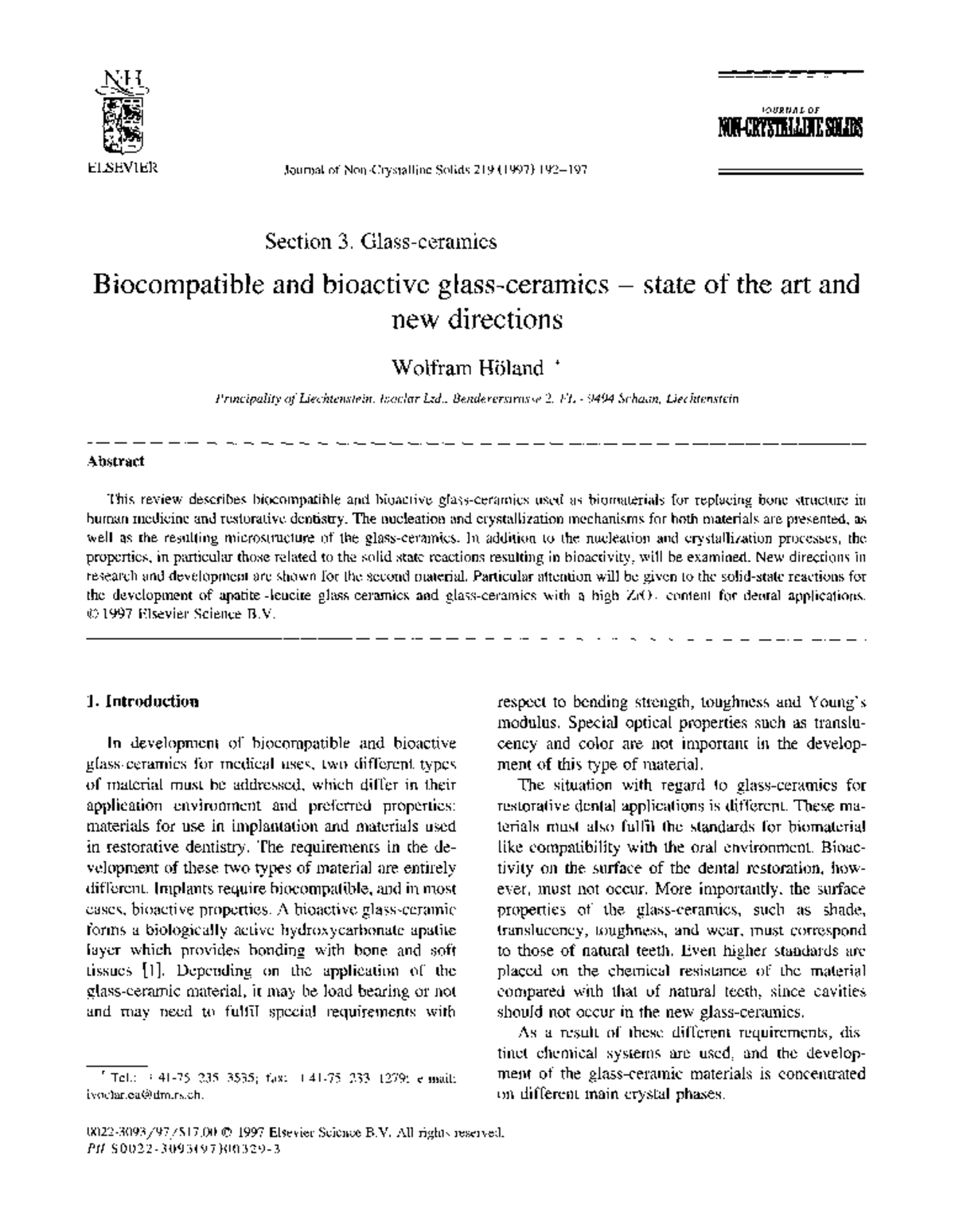 Biocompatible and bioactive glass-ceramics - ELSEVIER Journal of Non ...