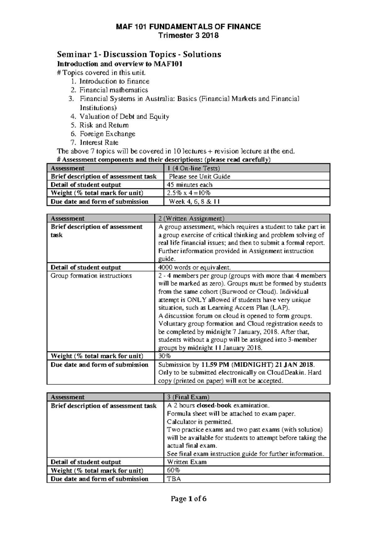 MAF101 Seminar 01 Solutions Introduction to Unit - MAF 101 FUNDAMENTALS ...