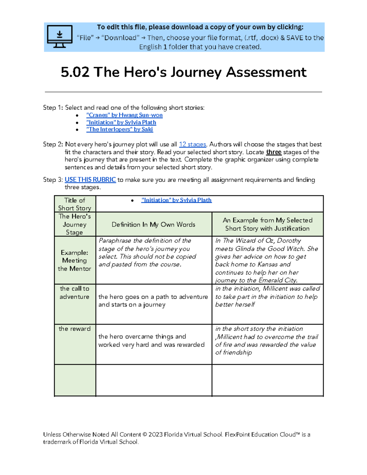 Copy of 5.02 The Hero's Journey Assessment - 5 The Hero's Journey ...