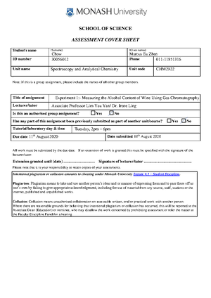 Exp 1-GC-proforma-2022 - CHM2922 Laboratory Report Name: EXPERIMENT 1 ...