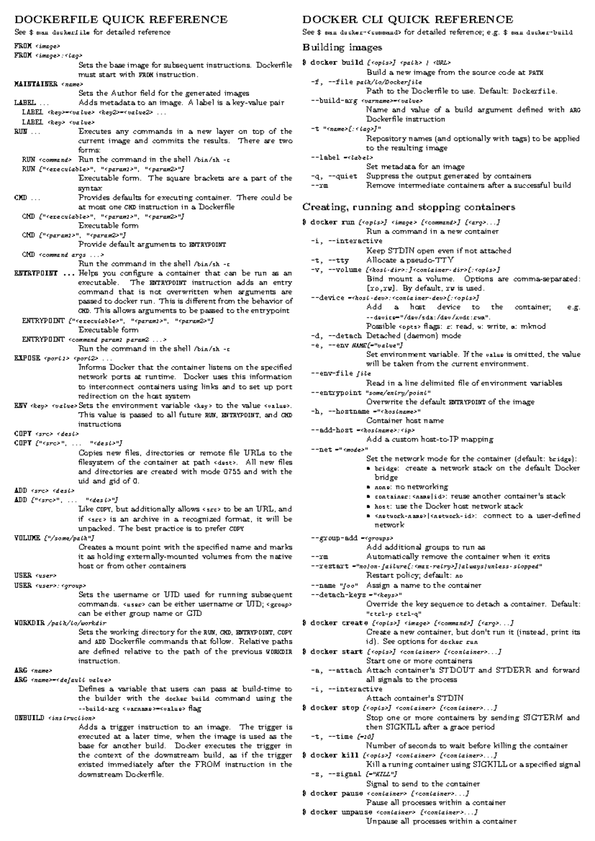Docker-quick-ref - sss - DOCKERFILE QUICK REFERENCE See $ man dockerfile for detailed reference ...