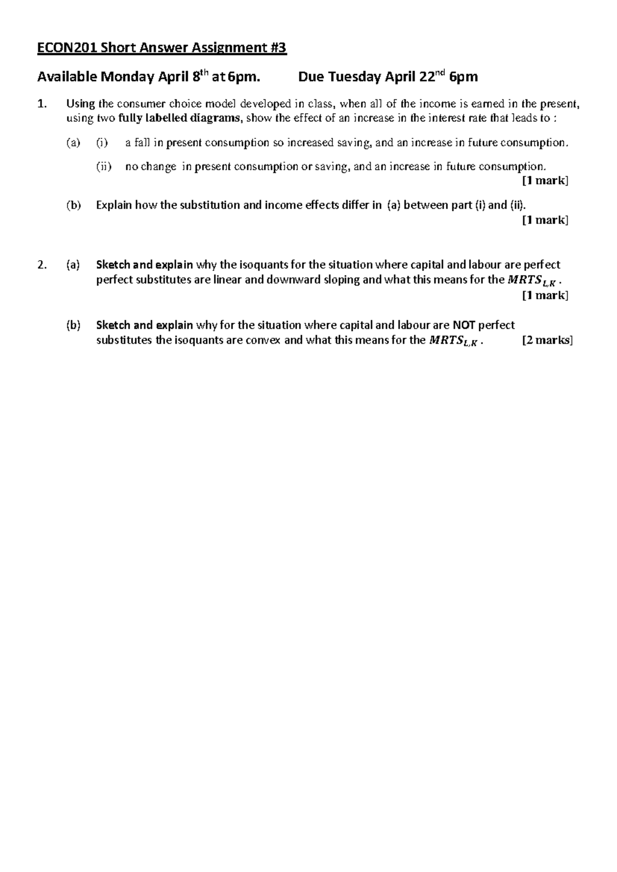 Short Answer 24 - ECON201 Short Answer Assignment Available Monday ...
