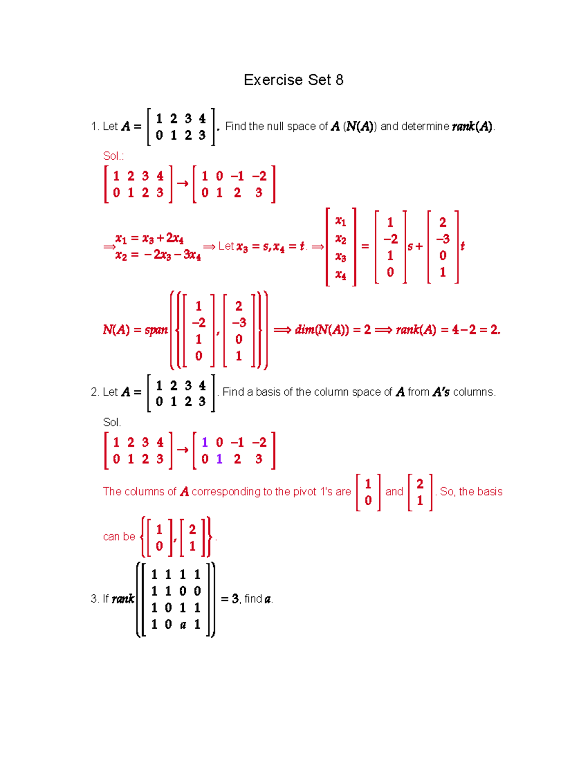 Exercise 8 sol - huhu - Exercise Set 8 Let A = 1 2 3 4. Find the null ...