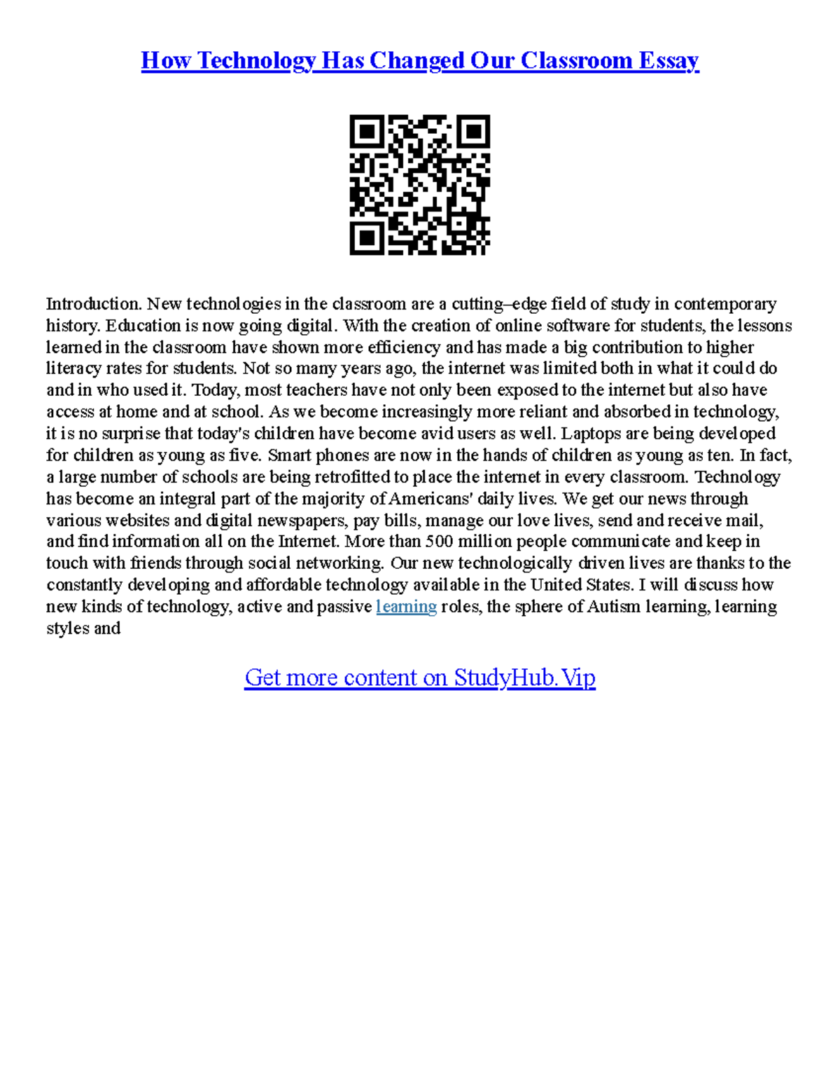 Our Classroom Essay - How Technology Has Changed Our Classroom Essay ...