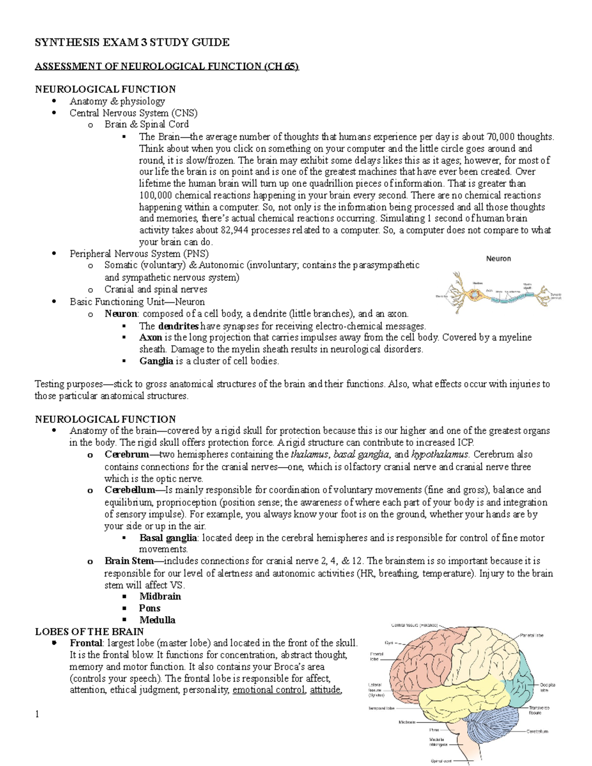EXAM 3 Study Guide - synthesis of nursing care - SYNTHESIS EXAM 3 STUDY GUIDE ASSESSMENT OF ...