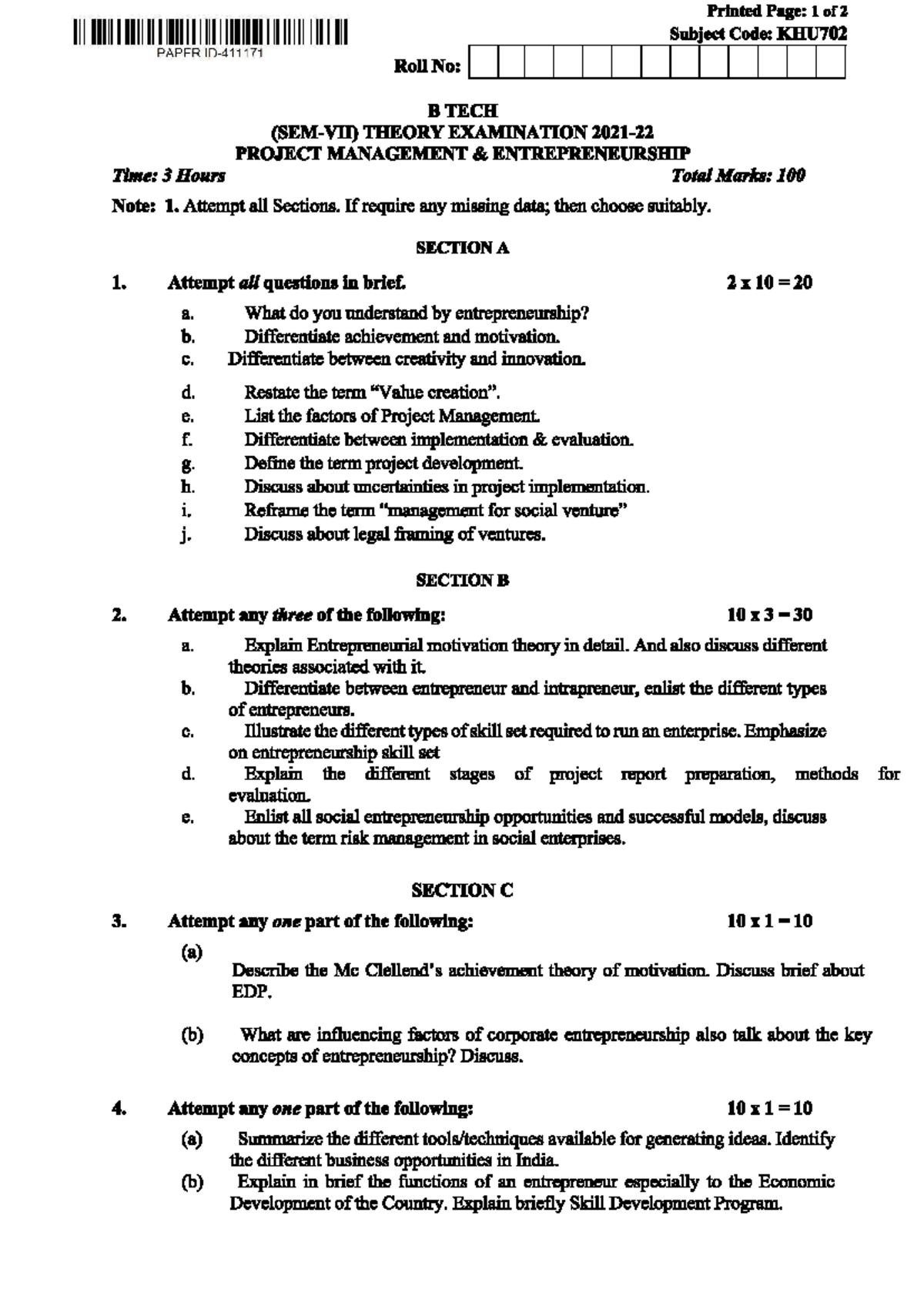 PME Question - B.tech - Studocu