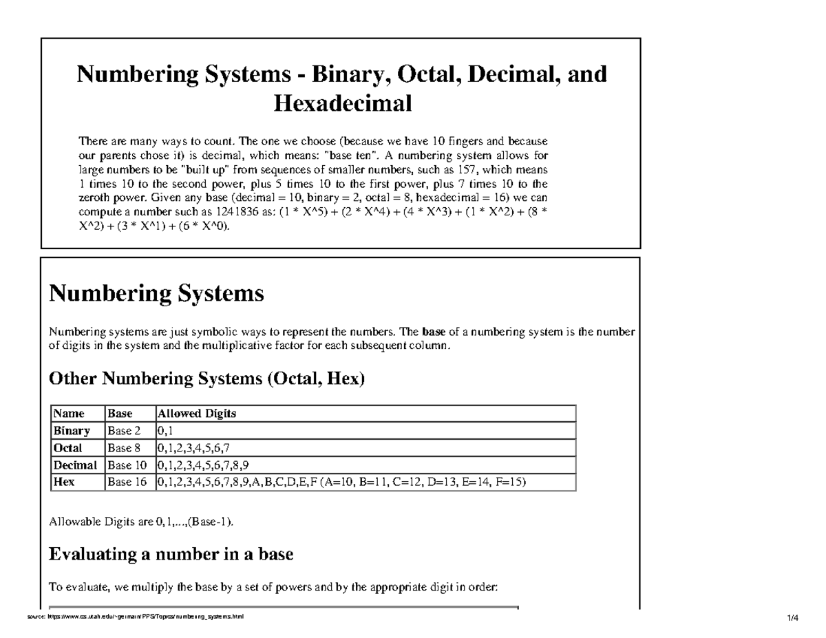 More Reading Numbering System 1 - Numbering Systems Numbering systems ...