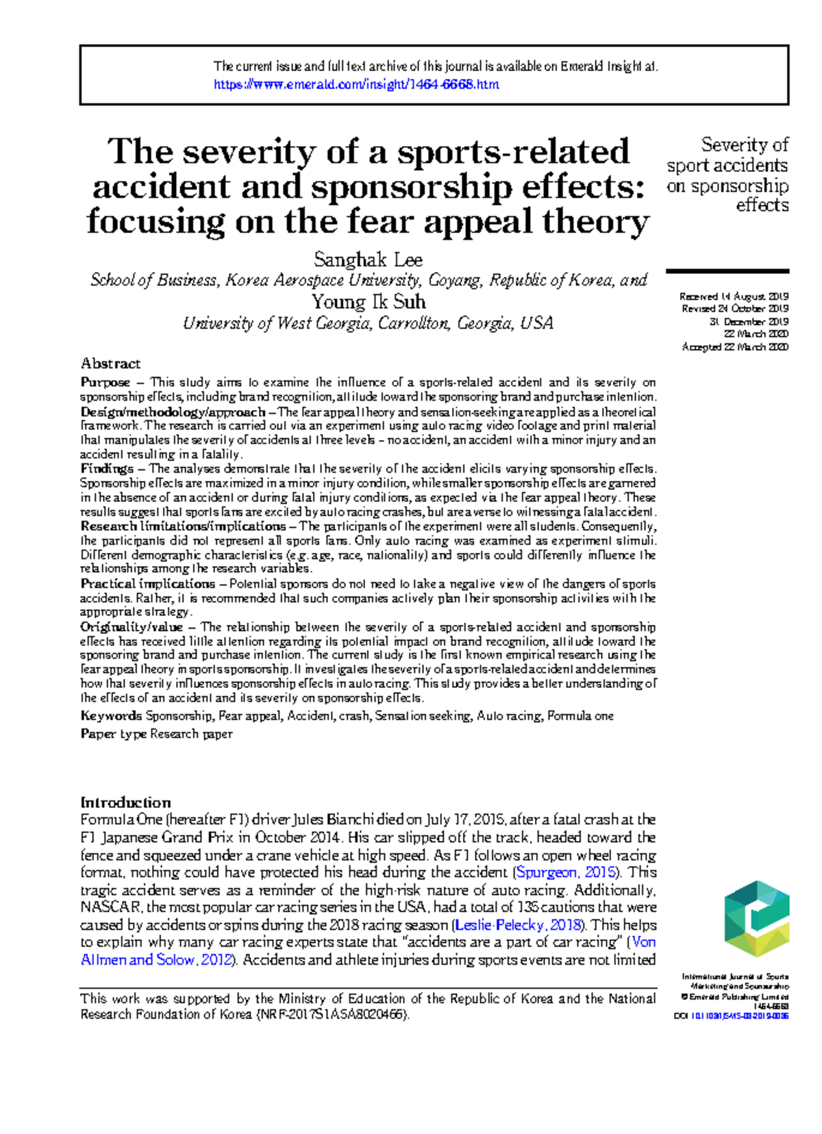 Article review sport event - The severity of a sports-related accident ...