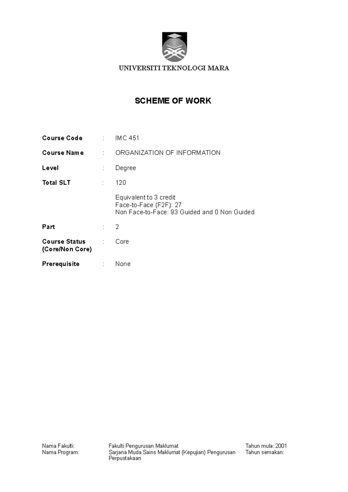 Lesson Plan IMC451 MAC AUG 2022 - UNIVERSITI TEKNOLOGI MARA SCHEME OF ...