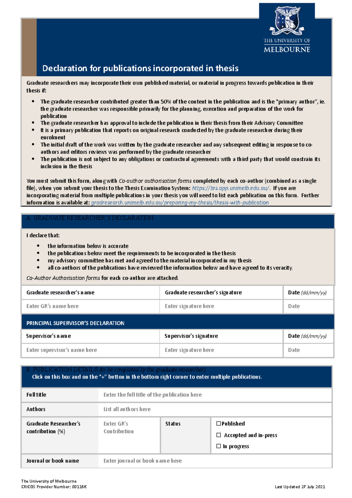 Declaration publications incorporated - Declaration for publications ...