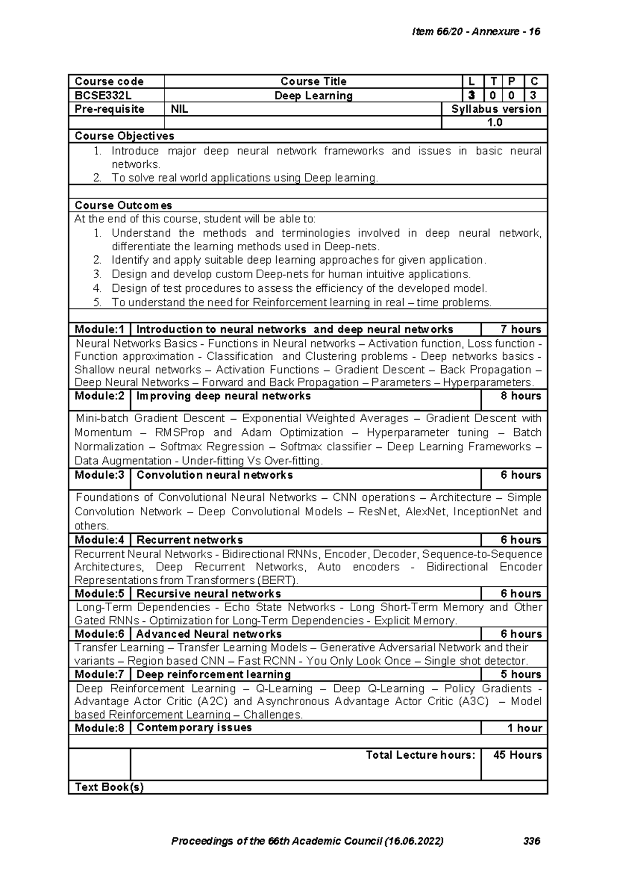 DL TH - Syllabus is neeaded - Course code Course Title L T P C BCSE332L Deep Learning 0 0 3 ...
