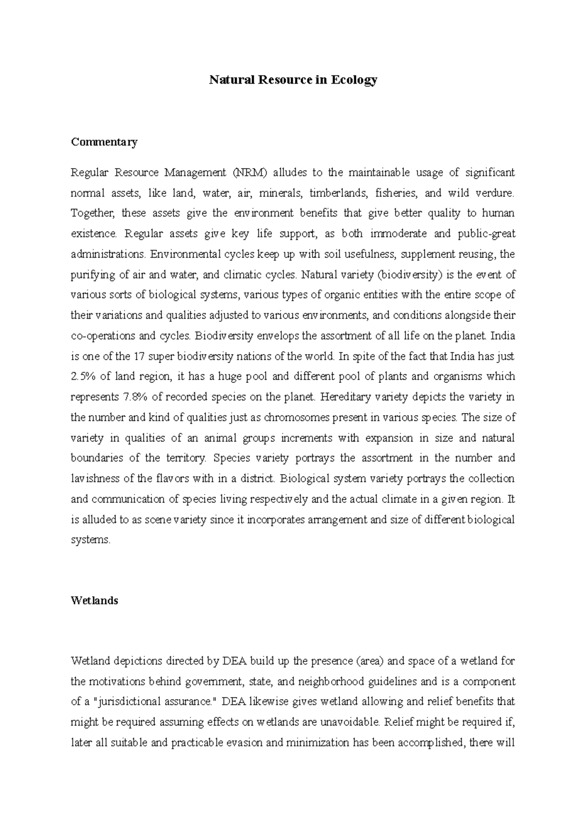 Natural Resource in Ecology - notes - Natural Resource in Ecology ...