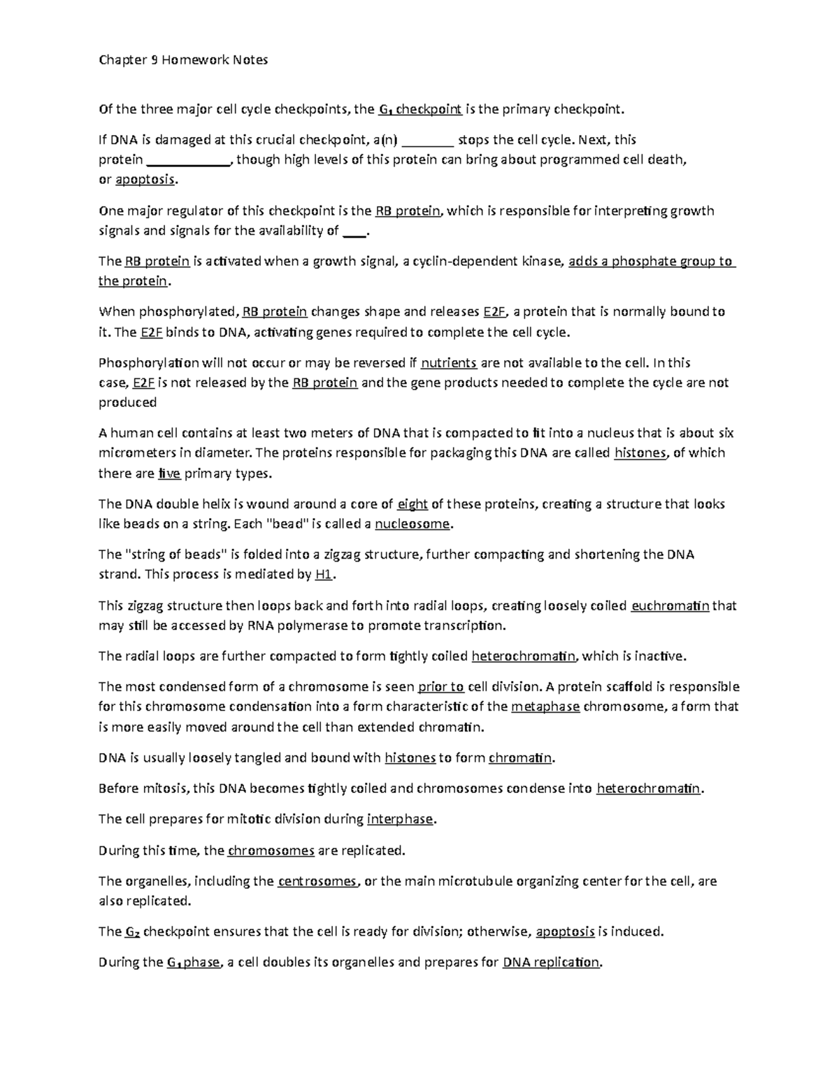 Chap 9 homework - Chapter 9 Homework Notes Of the three major cell ...