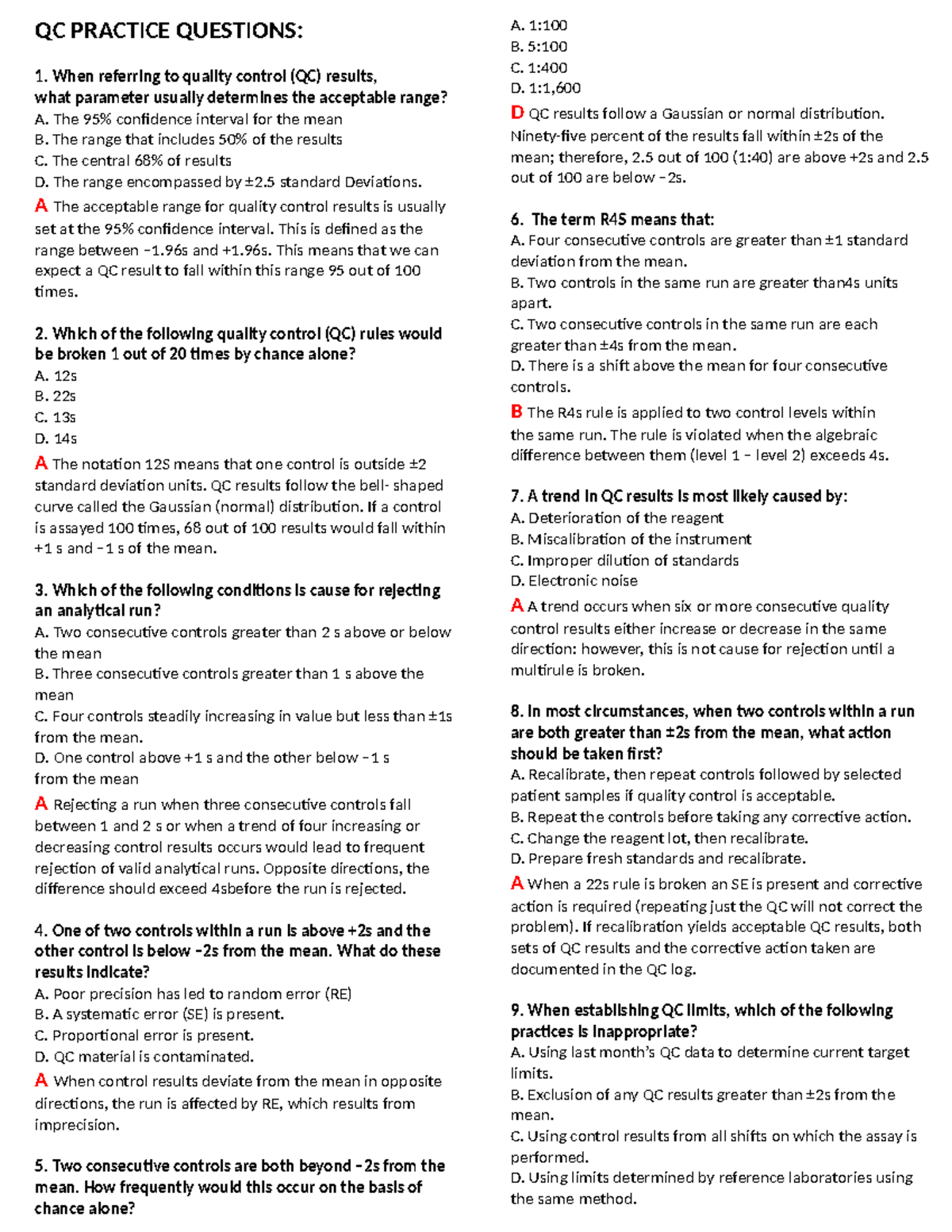 CC Practice Questions - GOOD TO KNOW - QC PRACTICE QUESTIONS: 1. When ...