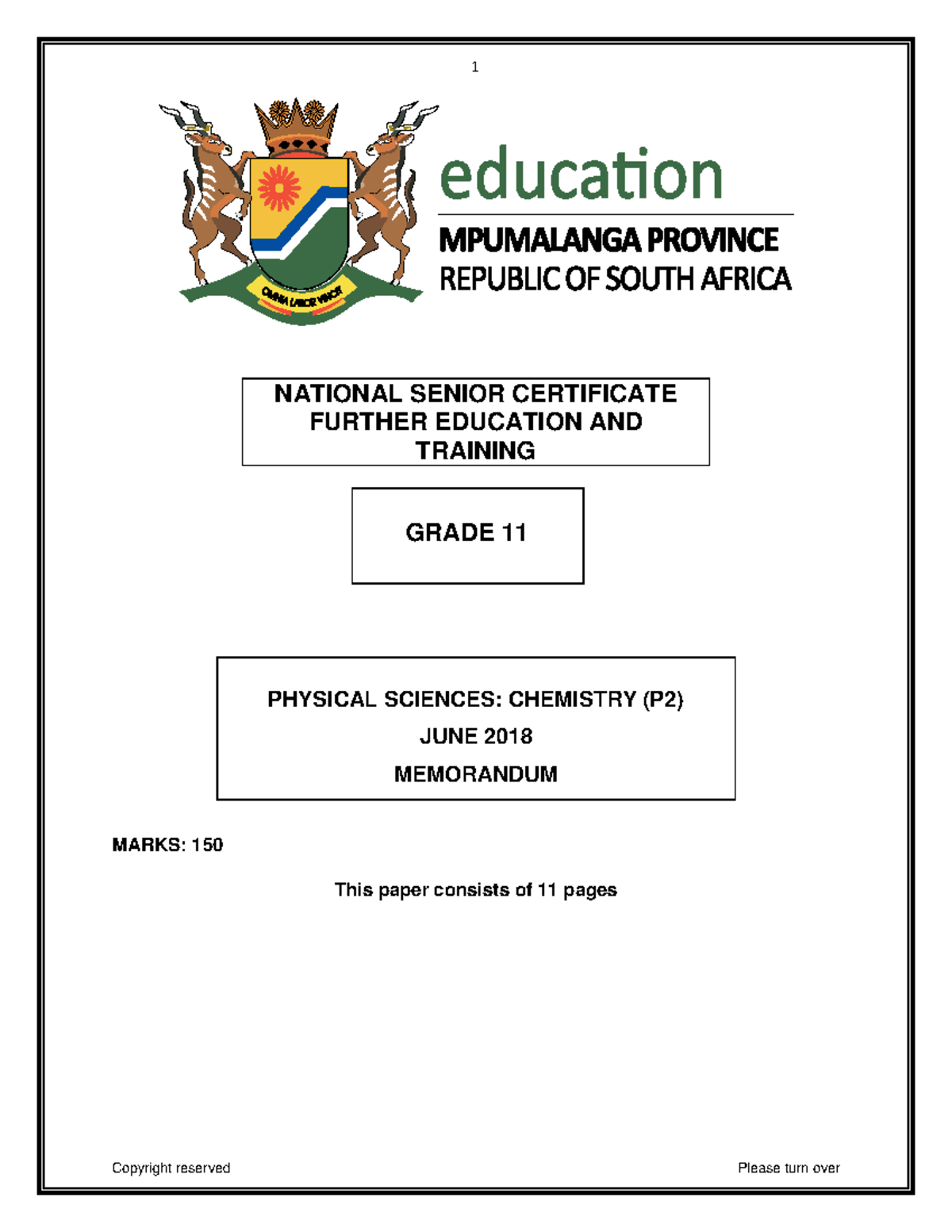 PHSC GR 11 P2 Marking Guidelines English - GRADE 11 MARKS: 150 This ...
