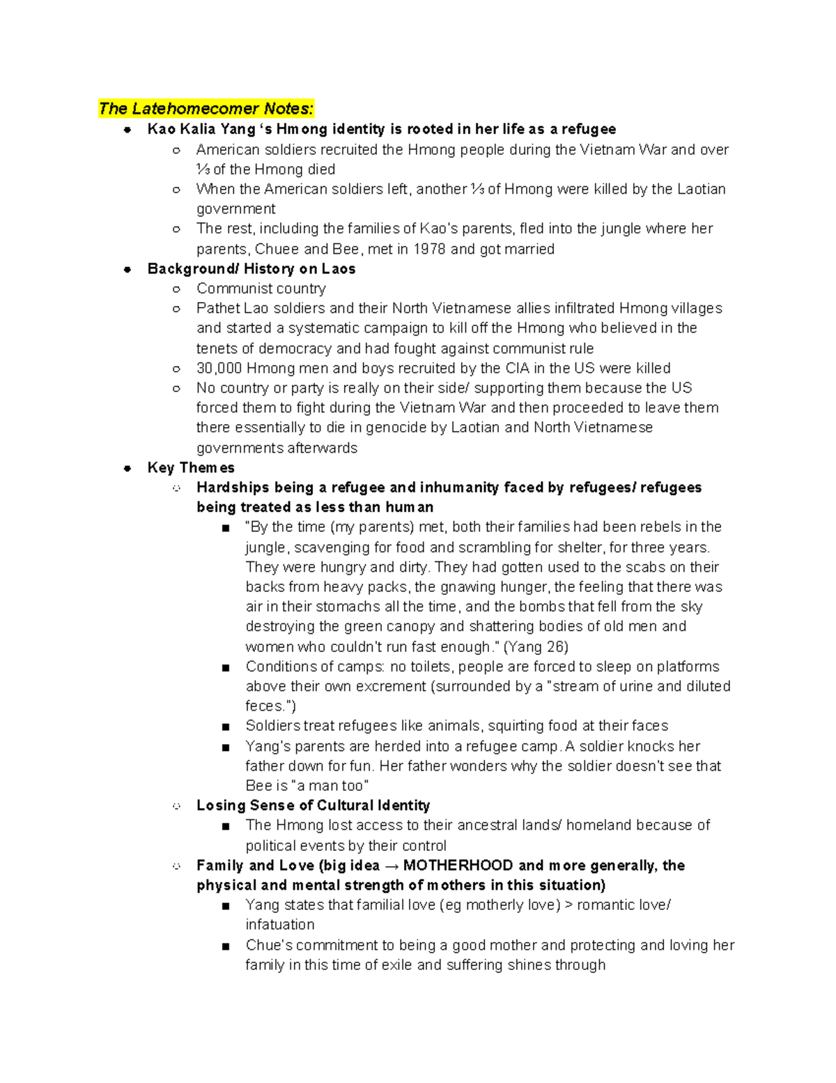 Vincent Chin + Latehomecomer (Important for Exam 2) Notes - The ...
