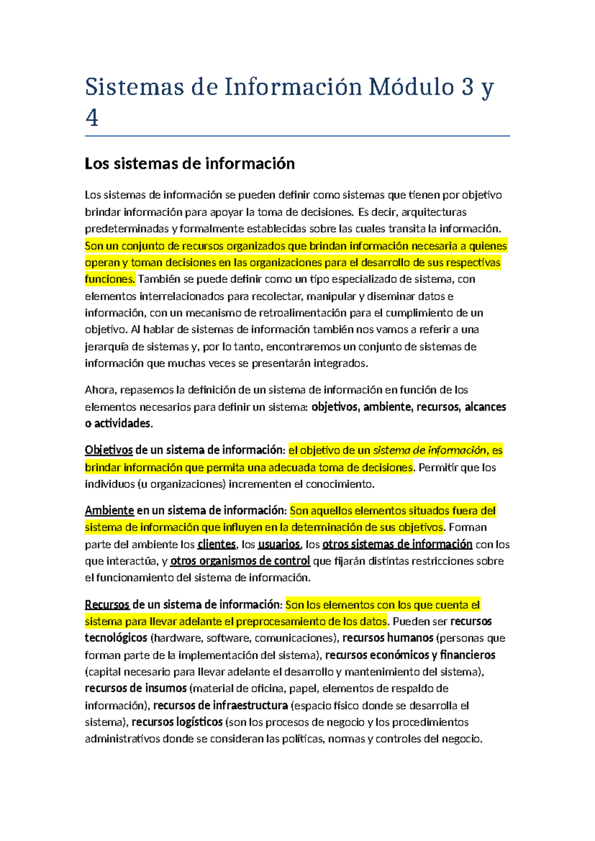 Sistemas de Información Módulo 3 y 4 completo - Sistemas de Información Módulo 3 y 4 Los ...