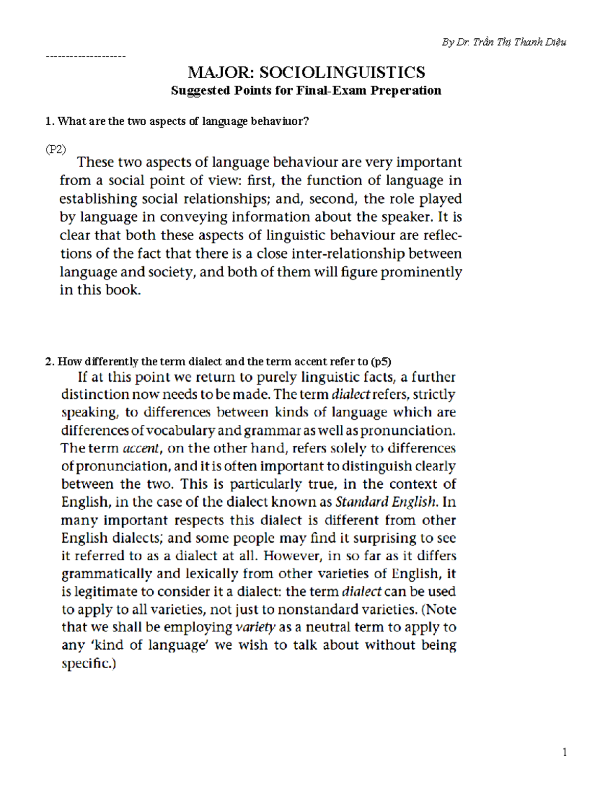 Question - grammar - MAJOR: SOCIOLINGUISTICS Suggested Points for Final ...