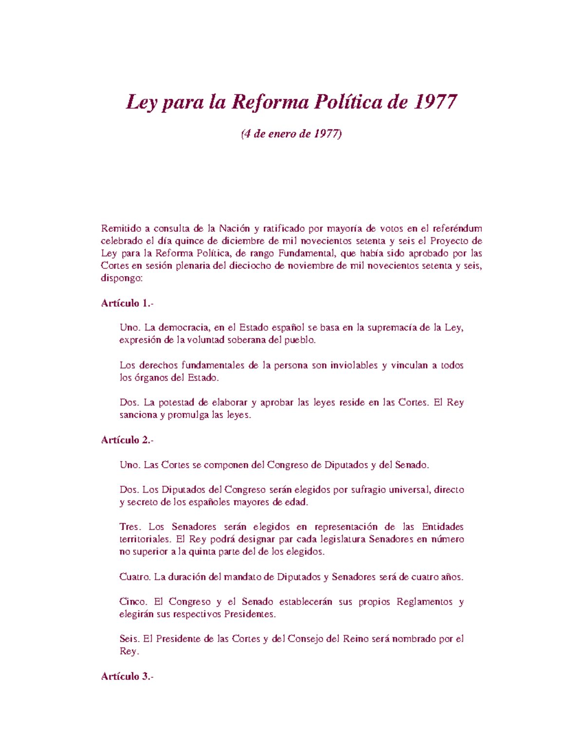 LA LEY PARA LA Reforma Política DE 1977 - Ley para la Reforma Política ...