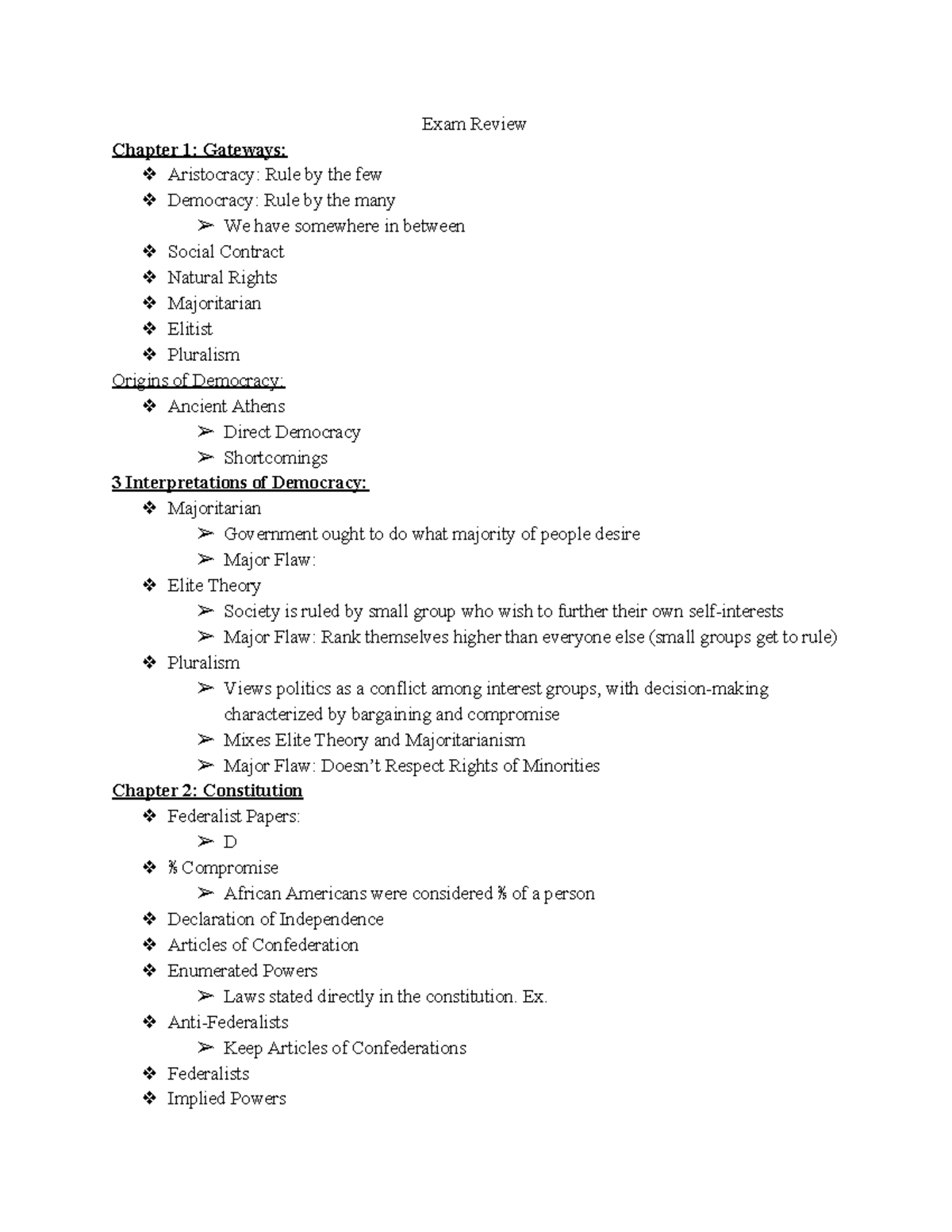 Exam Review - Summary Amer National Government - Exam Review Chapter 1 ...