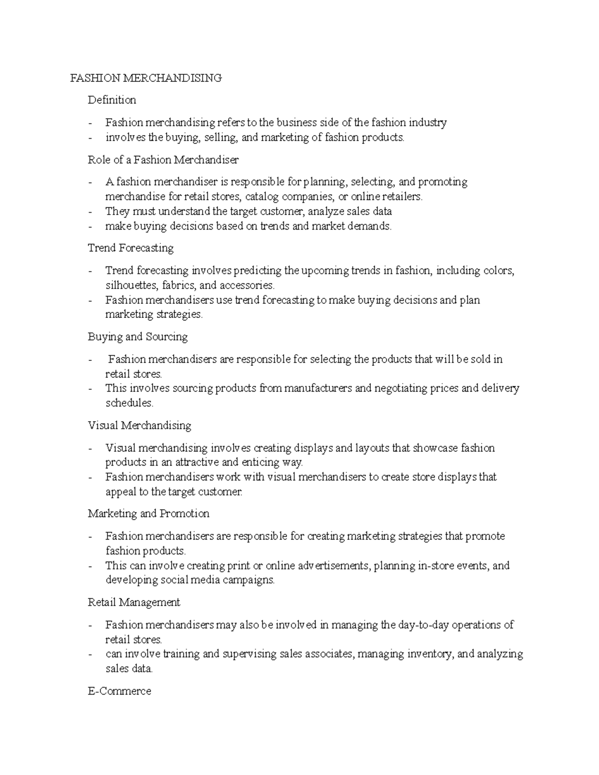 Fashion Merchandising Notes 1 - FASHION MERCHANDISING Definition ...