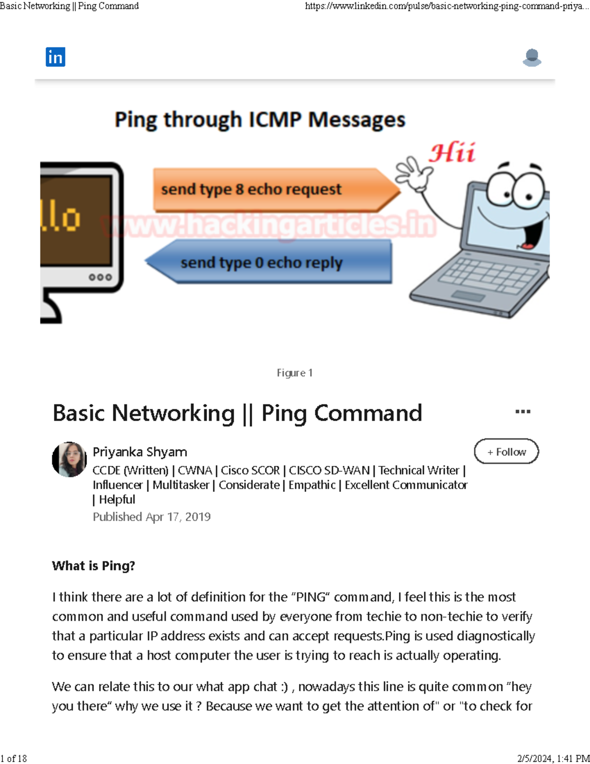 Basic Networking Ping Command - Figure 1 What is Ping? I think there are a lot of definition for ...