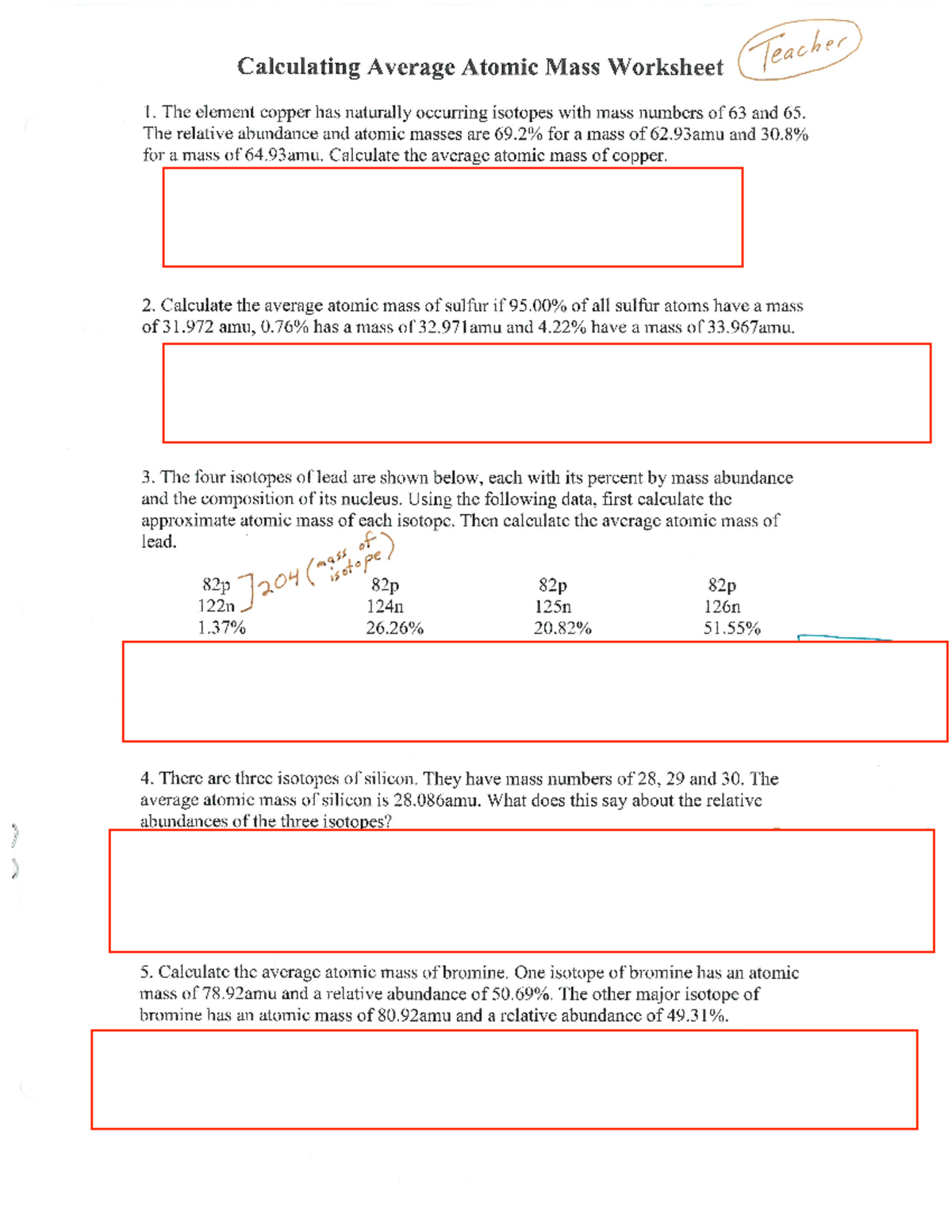 Abundance atomic mass worksheet - Studocu