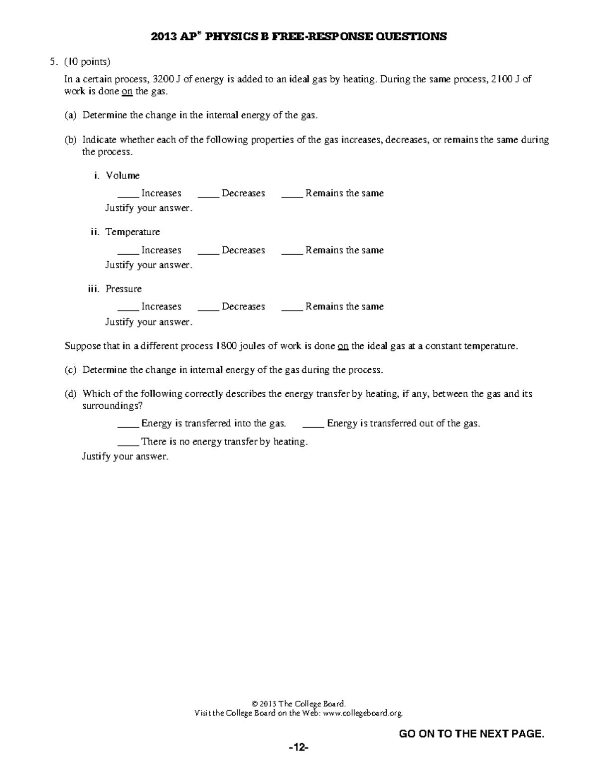 Ap13 frq physics b-merged - 2013 AP ® PHYSICS B FREE-RESPONSE QUESTIONS ...