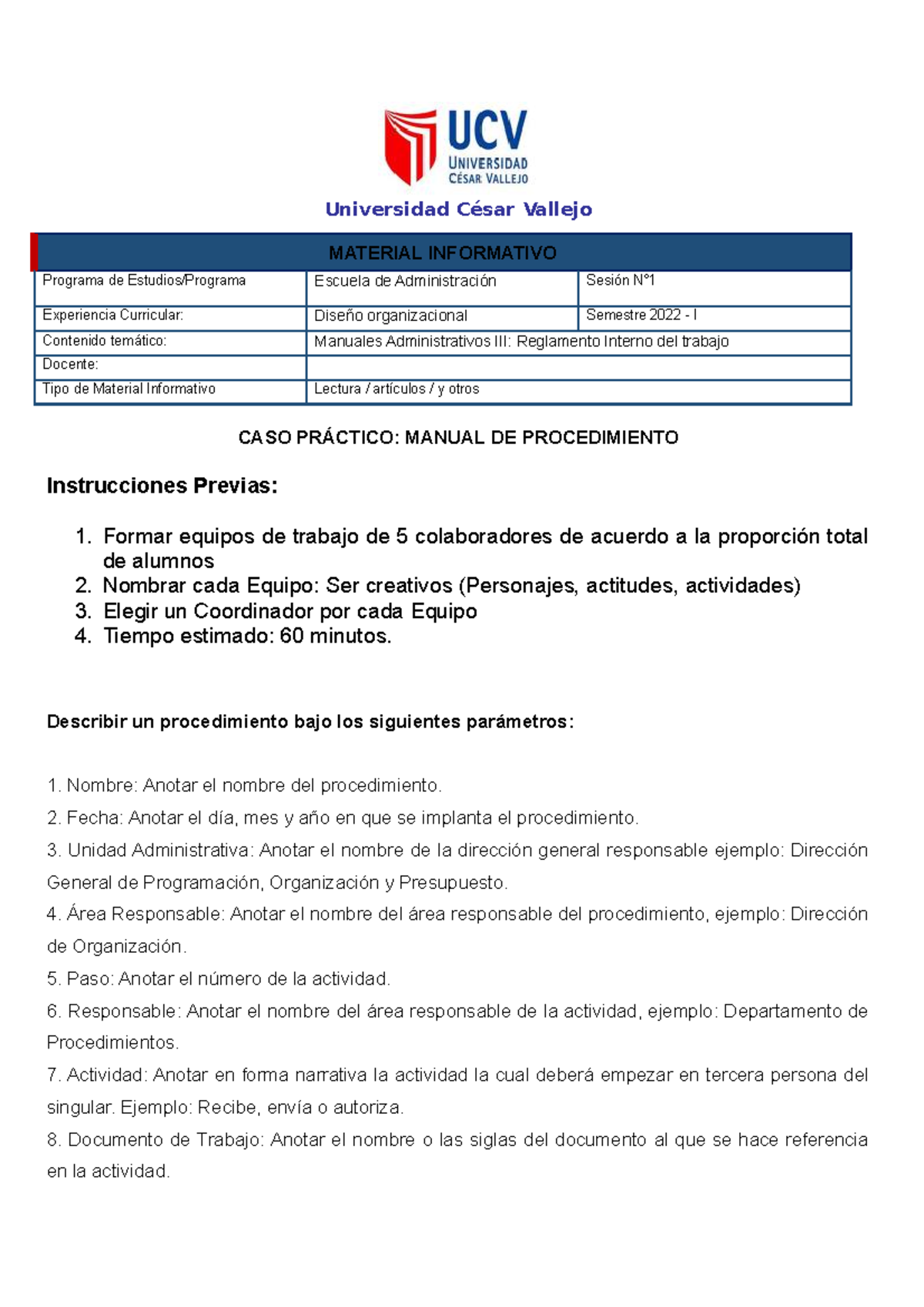 Sesion 9 CASO Práctico Manual DE Procedimientos - Universidad César ...