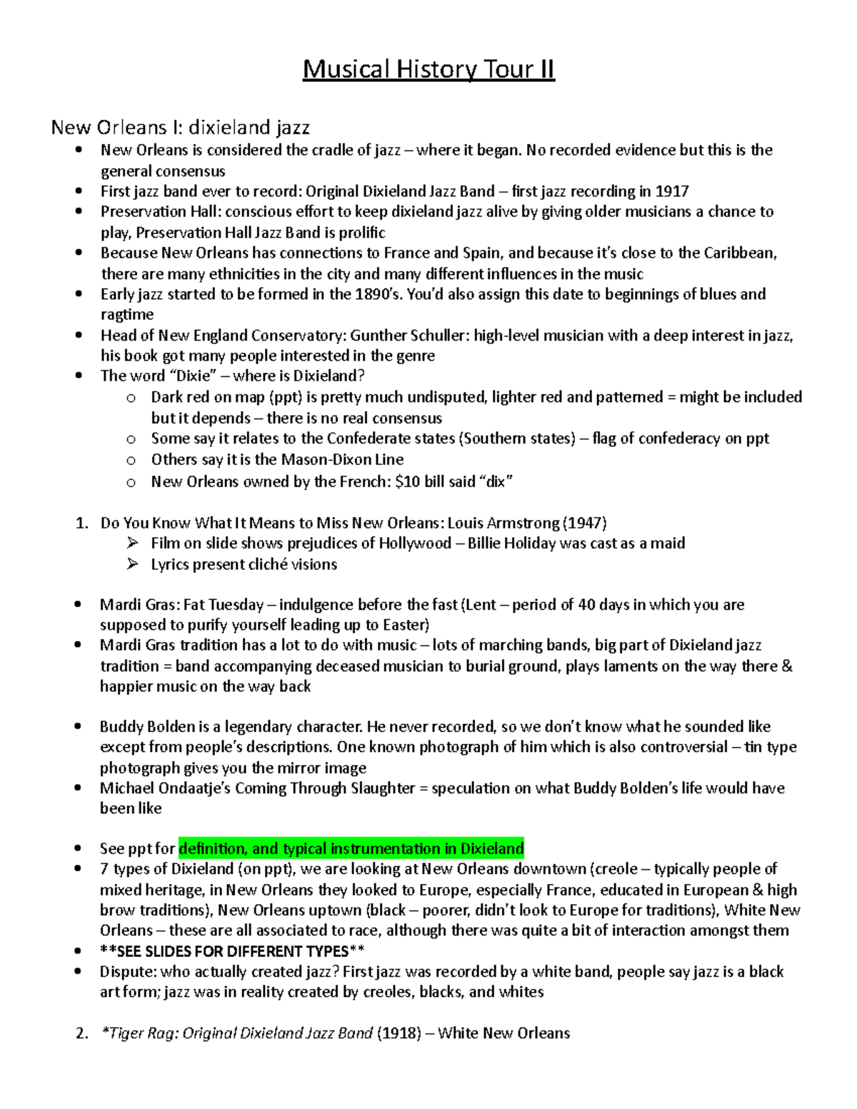 Musical History Tour II - Lecture notes, lectures 7 - 12 - Musical ...