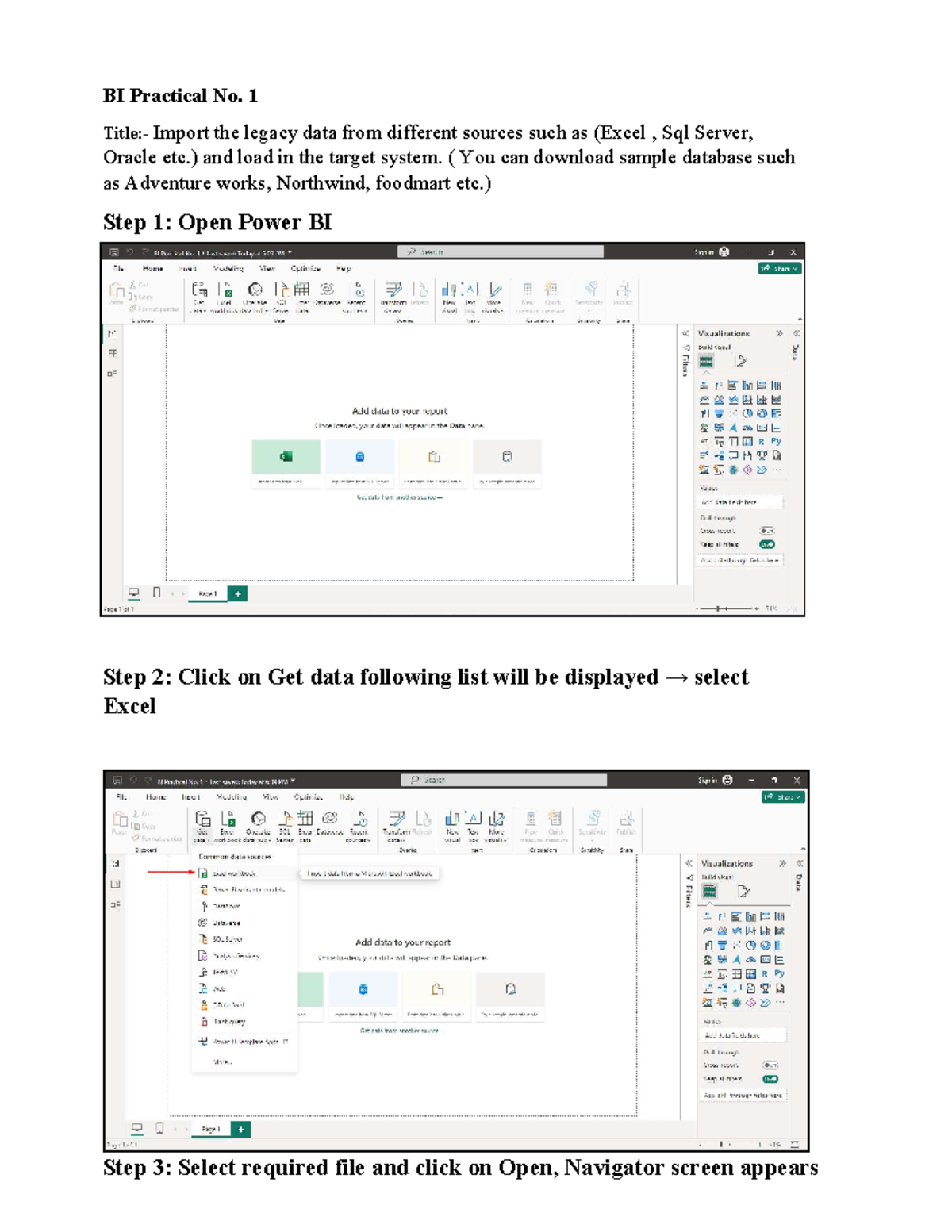 BI Practical No. 1 Output - BI Practical No. 1 Title:- Import the legacy data from different ...