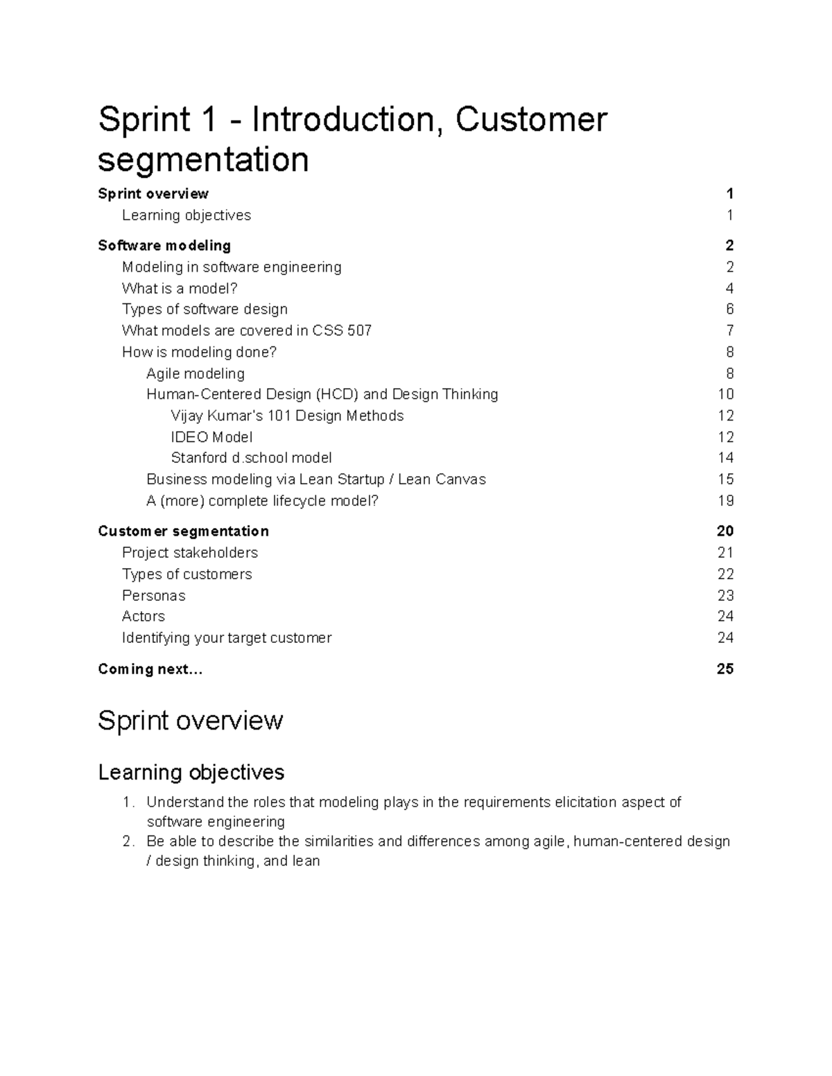 Sprint 1 - Introduction, Customer segmentation - .. 25 Sprint overview ...