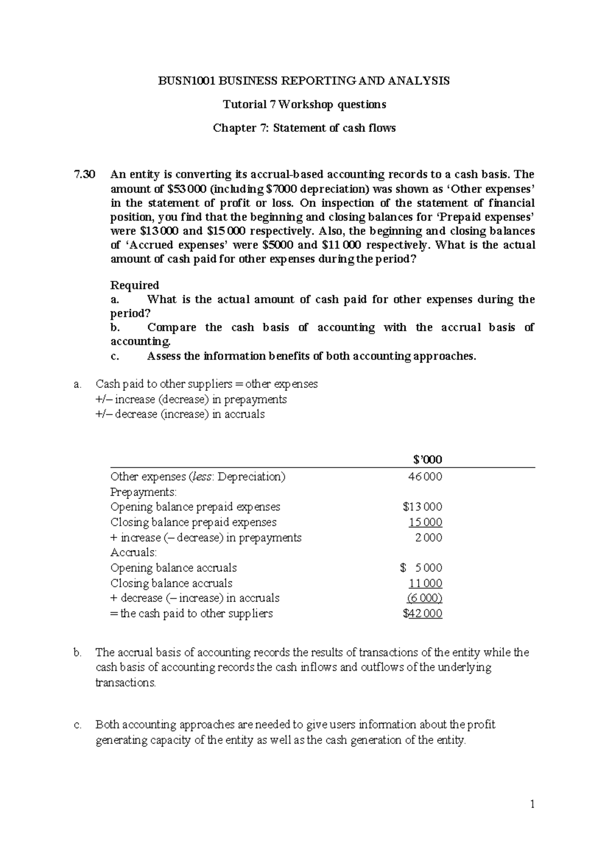 Workshop 07 questions and solutions - BUSN1001 BUSINESS REPORTING AND ...
