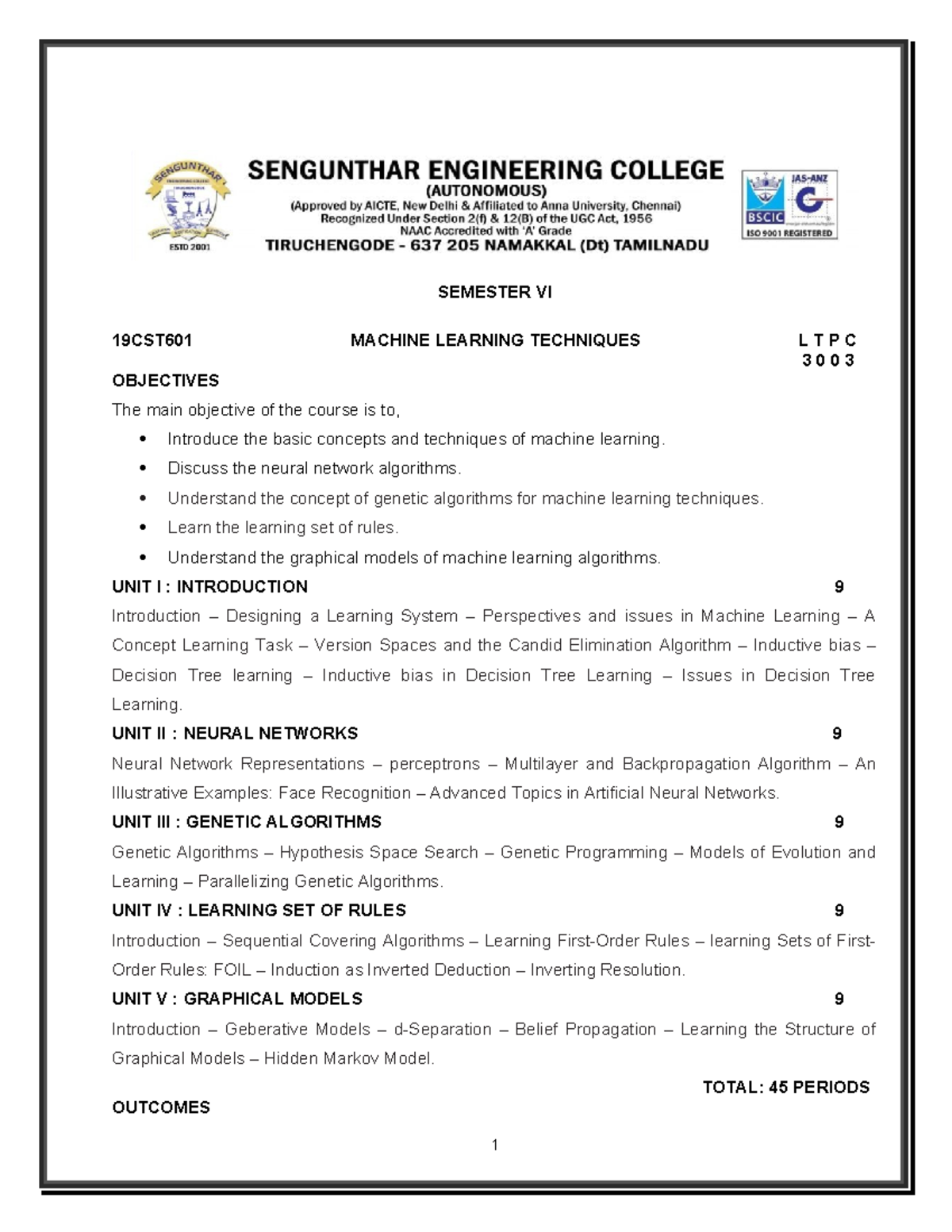 MLT UNIT MATERIALS - SEMESTER VI 19CST601 MACHINE LEARNING TECHNIQUES L ...