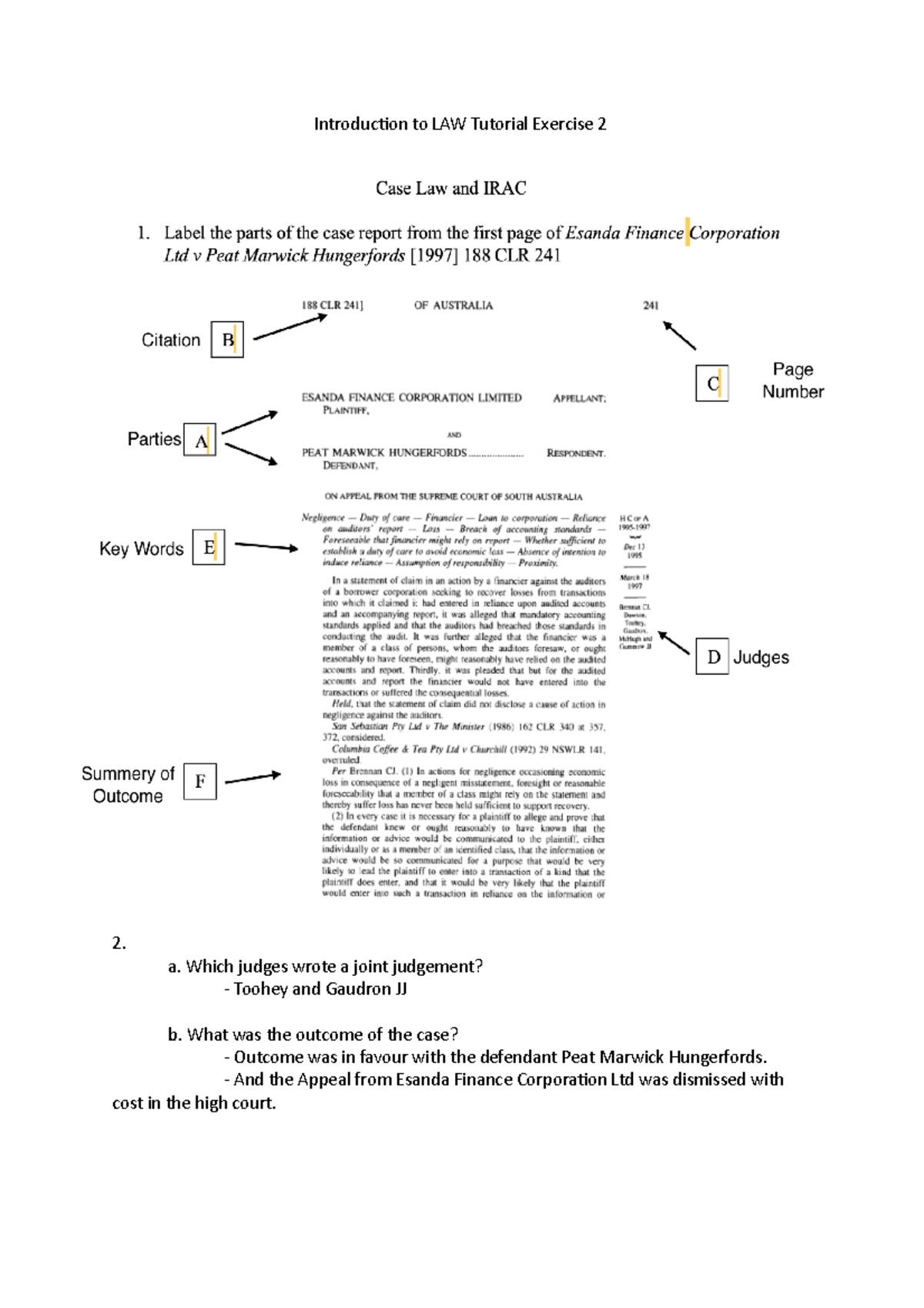 Introduction to LAW Tutorial Exercise 2 - a. Which judges wrote a joint ...