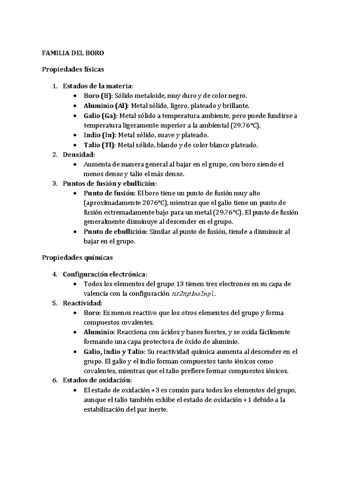 Propiedades físicas - FAMILIA DEL BORO Propiedades físicas 1. Estados ...