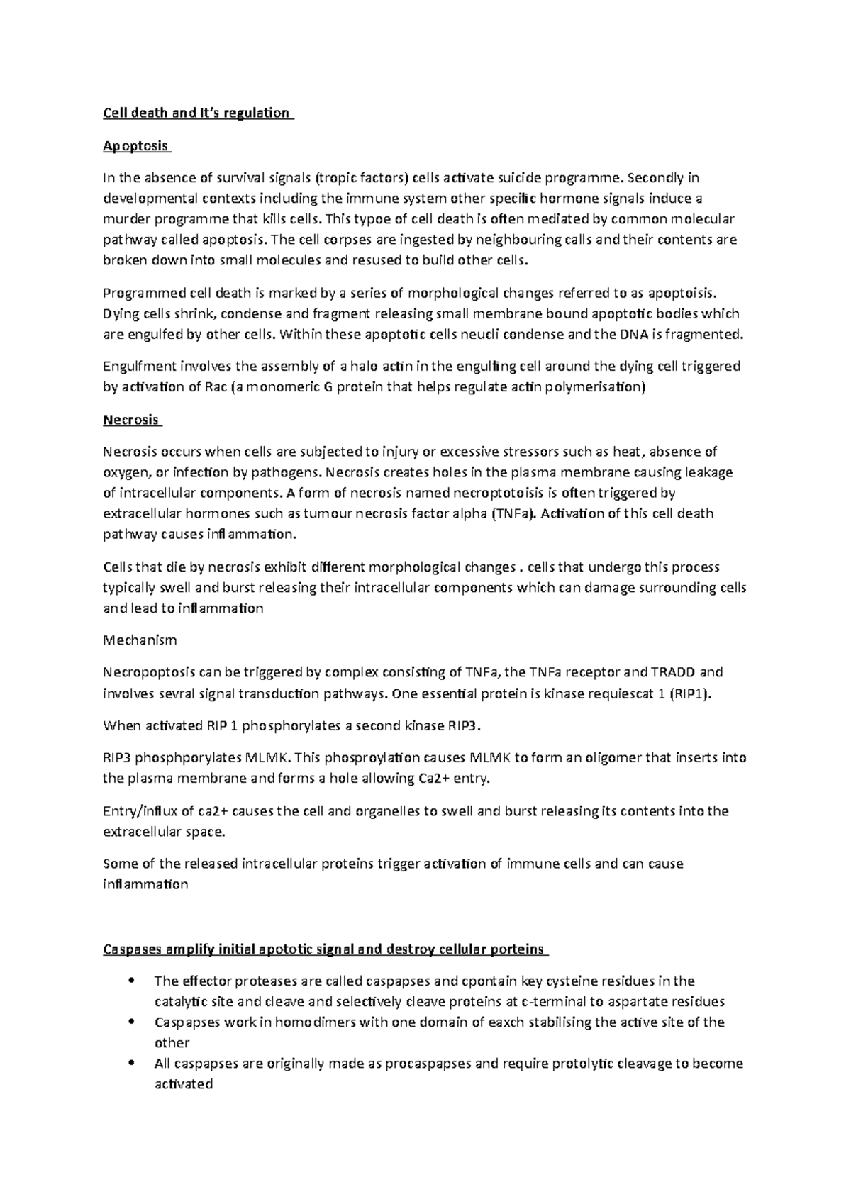 Apoptosis - Lecture notes 1 - Cell death and regulation Apoptosis In ...