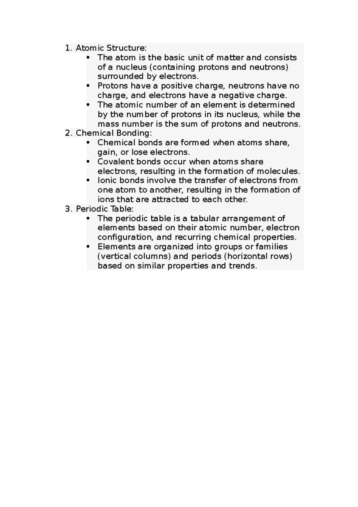 CHEM1070 Lec2 - Summaries - Atomic Structure: The atom is the basic ...