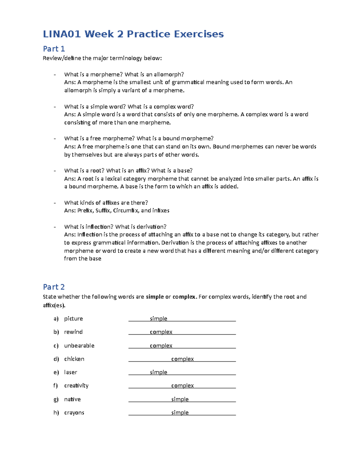 Week 2-Practice Exercises - Part 1 Review/define the major terminology ...