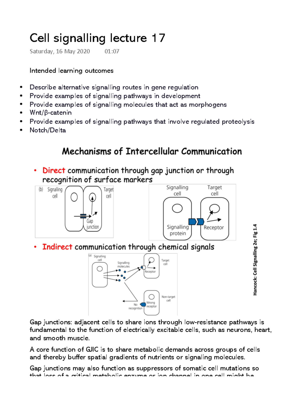 Cell signalling lecture 17 - Intended learning outcomes Describe ...